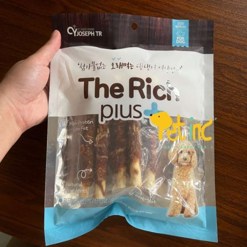 Promo Big pack the rich plus chicken jerky with cow skin stick Diskon ...