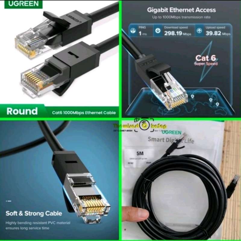 Jual UGREEN Kabel LAN Ethernet RJ45 UTP Cat6 20162 5M 1Gbps 1000Mbps NW102 di Seller Thewisest ...