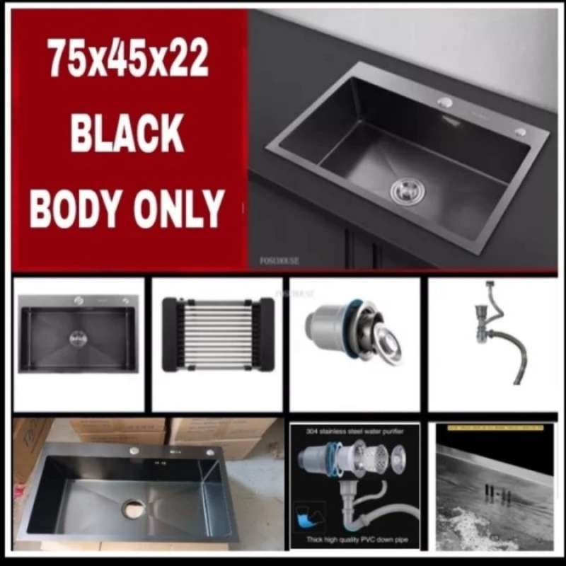 Promo Kitchen Sink 7545 Black /Bak Cuci Piring 7545 Hitam Stainless Sus ...