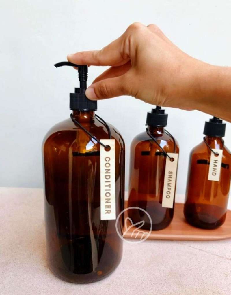 Promo Custom Label - Amber Glass Bottle 1000ml / Black Pump Diskon 33% ...