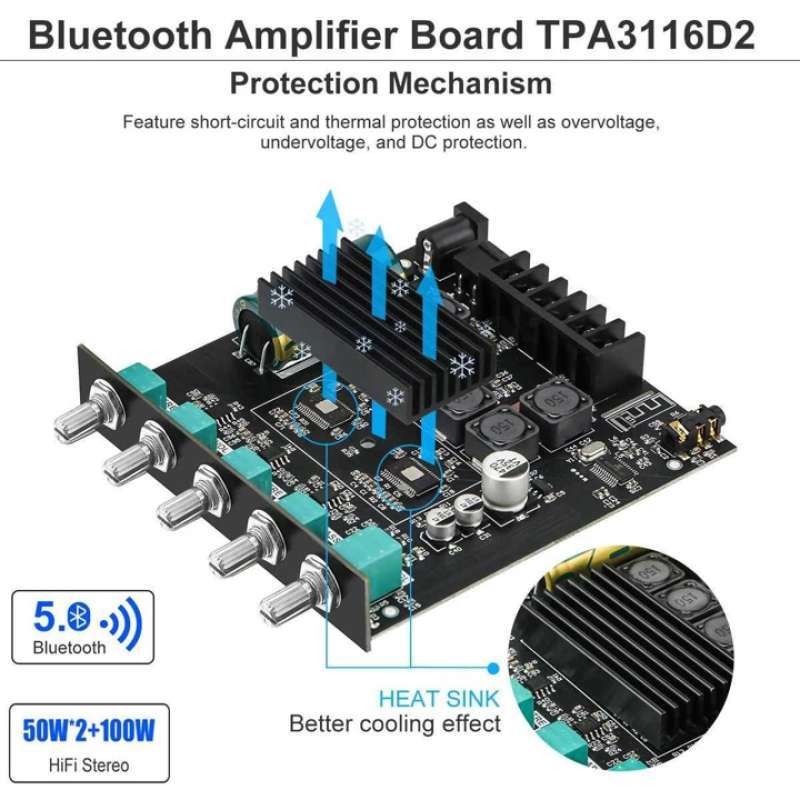 Jual Tkxec Bluetooth 5.0 Amplifier Board 50wx2+100w Tpa3116d2 Zk-tb21 ...