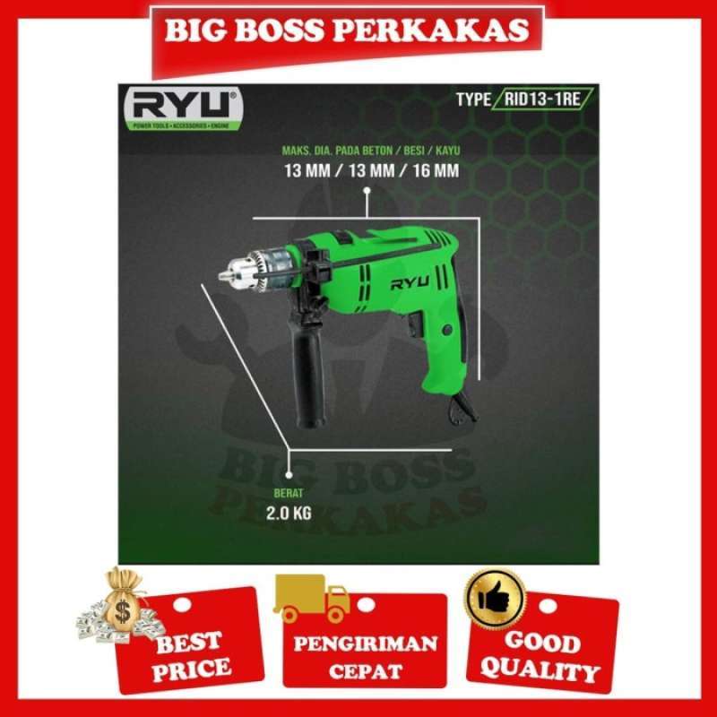 Promo TEKIRO RYU RID 13-1 RE IMPACT DRILL MESIN BOR BETON LISTRIK KAYU ...