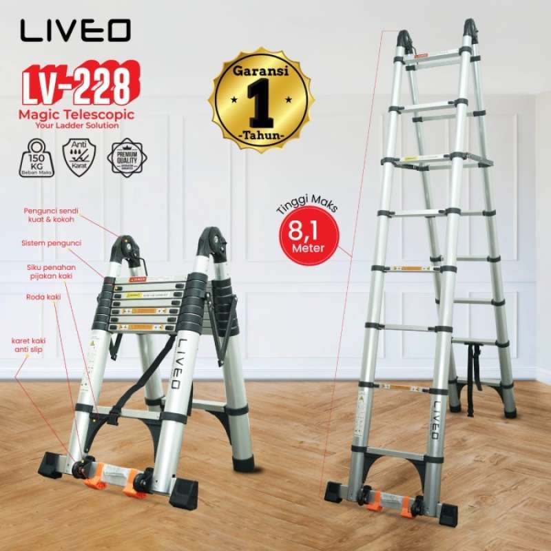 Promo Tangga 8 Meter Teleskopik Double Lv228 Merk Liveo 8M Diskon 23% ...