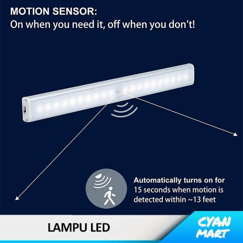 Promo PROMO - LAMPU STRIP TANGGA SENSOR GERAK OTOMATIS PIR MOTION LED RECHARGEABLE - 20LED ...