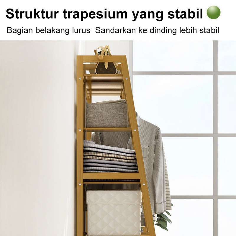 Promo 【100% bambu】Rak Gantungan Baju kayu Dengan Rak 5 Susun Tempat ...