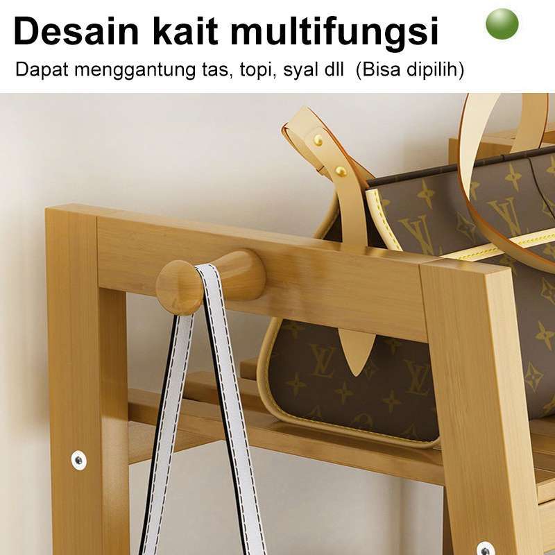 Promo 【100% bambu】Rak Gantungan Baju kayu Dengan Rak 5 Susun Tempat ...
