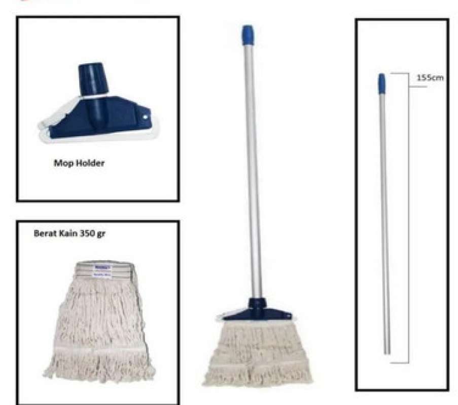 Jual Mop Set Pel Lantai Komplit Putih Tongkat alumunium+Penjepit+Kain ...