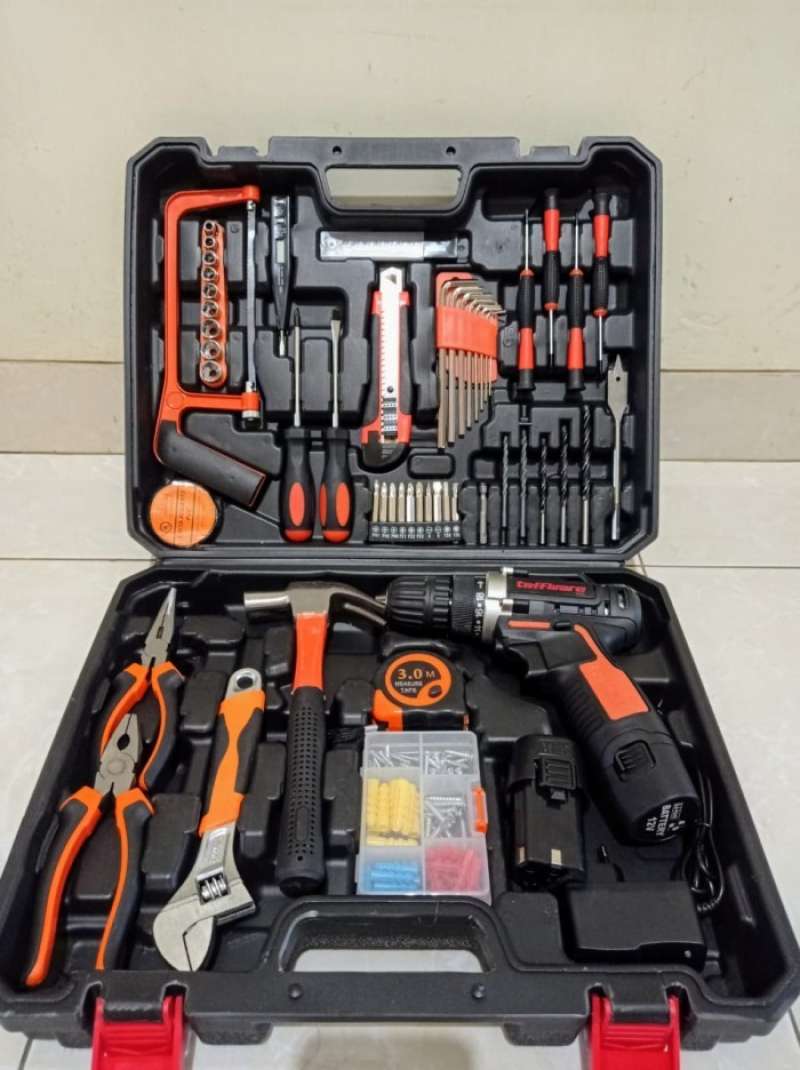 Promo JAMINAN SATU SET ALAT PERKAKAS BOR LISTRIK PALU TANG OBENG KUNCI ...
