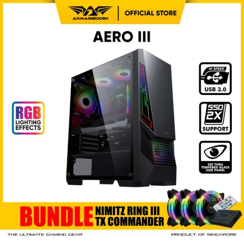 Promo Armaggeddon AERO III ATX Gaming PC Case with Tempered Glass Side ...