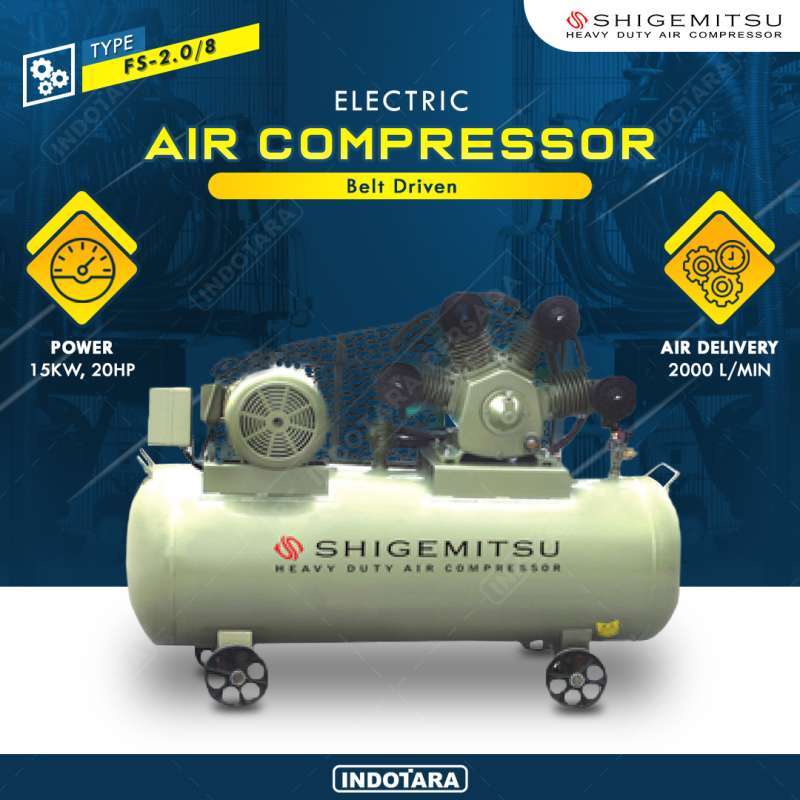 Jual Kompresor Angin Listrik 20HP / 8 BAR 350L Shigemitsu - BELT DRIVEN ...