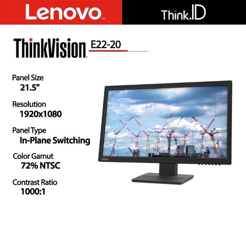 Jual LCD Monitor Lenovo ThinkVision E22-20 21.5IPS 1920x1080 FHD 72% ...