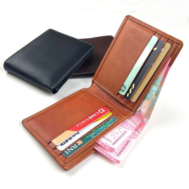 Promo CRW Dompet lipat pria kulit asli simpel basic bifold wallet - Tan ...
