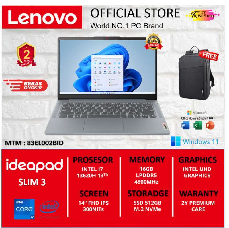 Jual Lenovo Ideapad Slim 3 I7 13620h 16gb 512gb 14 Fhd Ips W11 Ohs21 Di Seller Lenovo Authorized ...