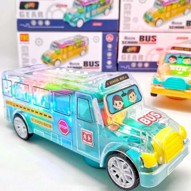 Promo MAINAN BUS BUMP AND GO / TRANSPARENT SCHOOL BUS TOYS LIGHT AND ...