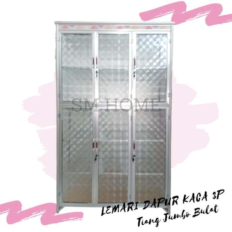 Promo Rak Piring Aluminium Kaca 3P Jumbo Full Box Kunci Keramik Tiang ...