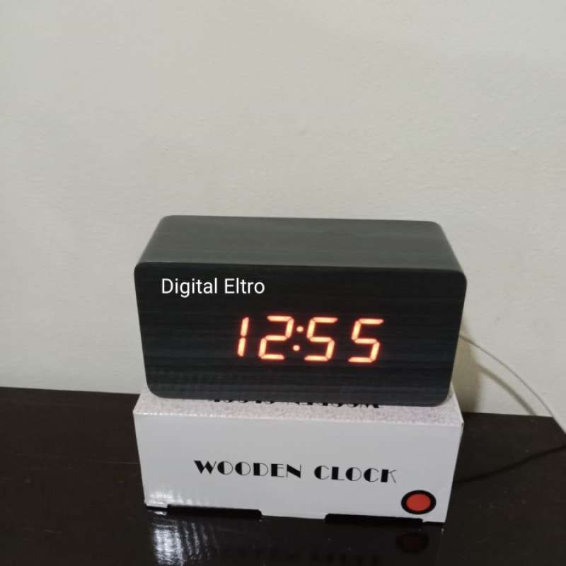 Promo JAM MEJA KAYU DIGITAL LED ALARM WOOD CLOCK 01 - Black LED Merah ...