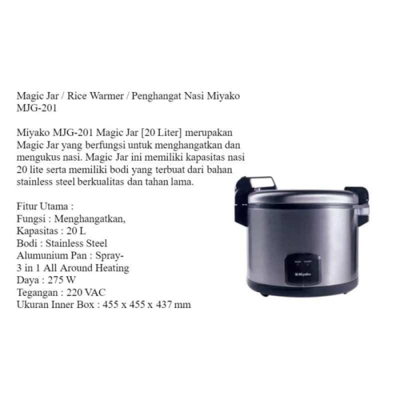 Promo Miyako Magic Jar Penghangat Nasi Mjg 201 Jumbo 20 Liter 275 Watt ...