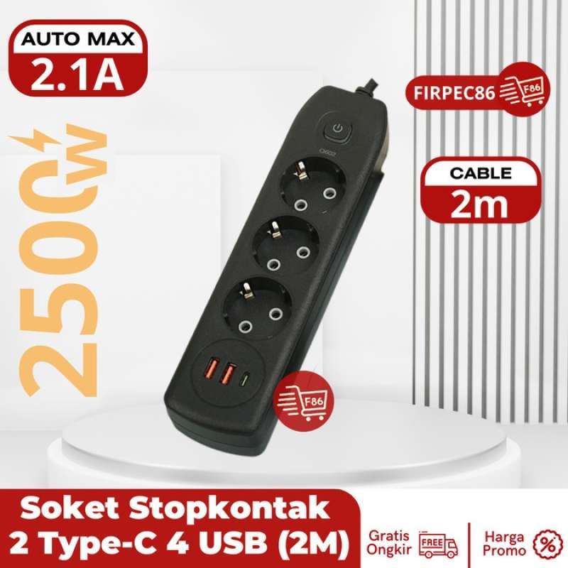 Promo Terjamin Power Socket Electric Se6403 4 Usb 6 Colokan Kode 229 ...