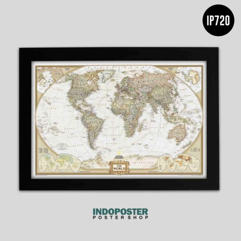 Promo Poster Hiasan World Map Peta Dunia National Geographic A2 60x40cm ...