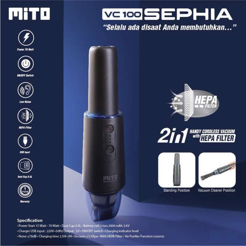 Promo Vacuum Cleaner Wireless Mito Sephia Vc100 Dengan Hepa Filter - Penyedot Debu Dan Kotoran ...