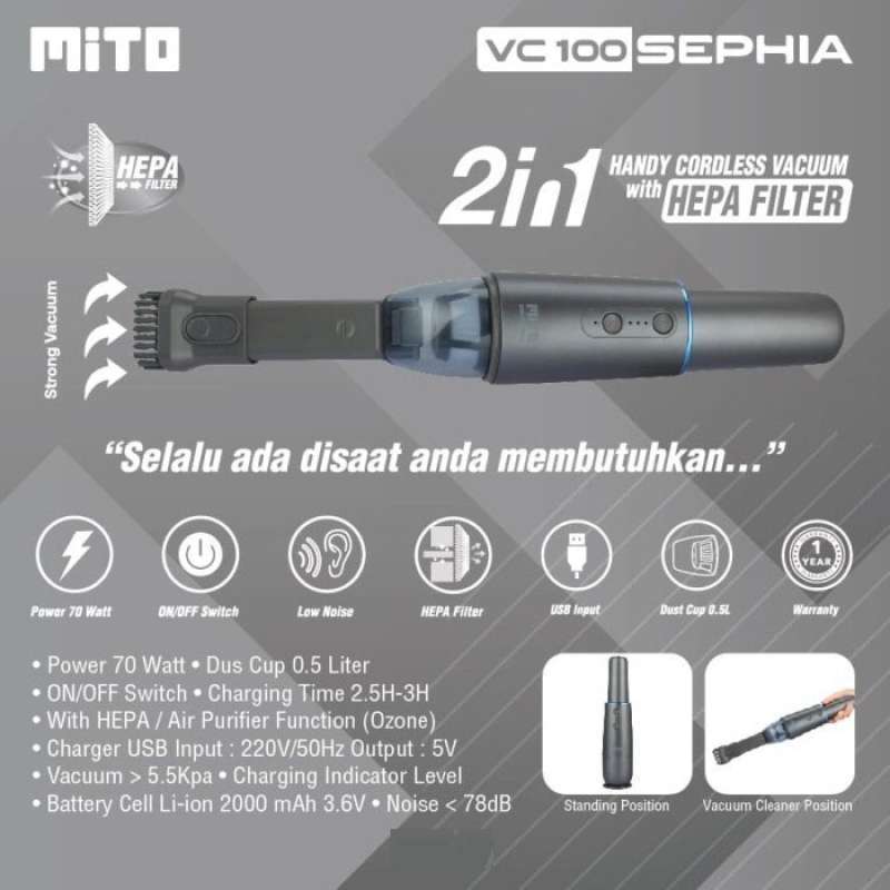 Promo Vacuum Cleaner Wireless Mito Sephia Vc100 Dengan Hepa Filter ...