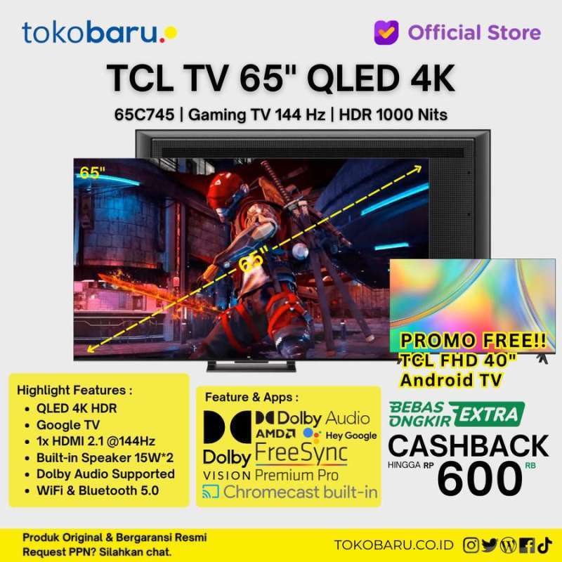 Jual Tcl 65c745 Qled 65 Inch Uhd 4k Smart Google Tv Dolby Atmos Vrr 144hz Di Seller Tokobaru ...