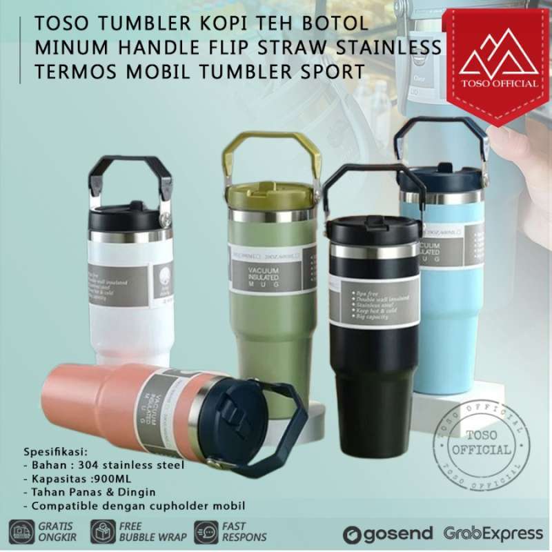 Jual Tumbler Kopi Teh Botol Minum Handle Flip Straw Termos Vacuum ...