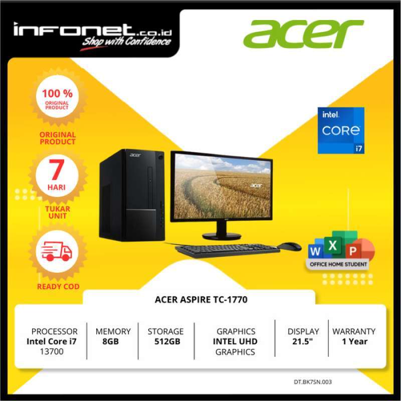 Promo Acer Aspire Tc-1770 I7 13700 8gb 512gb Ssd W11 Ohs21 + Monitor ...