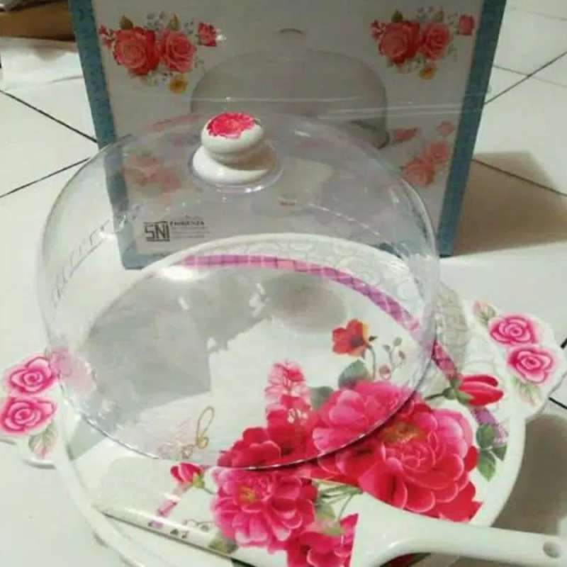 Promo Tempat Kue Bulat Motif Garden / Cake Plate With Pvc Cover And ...