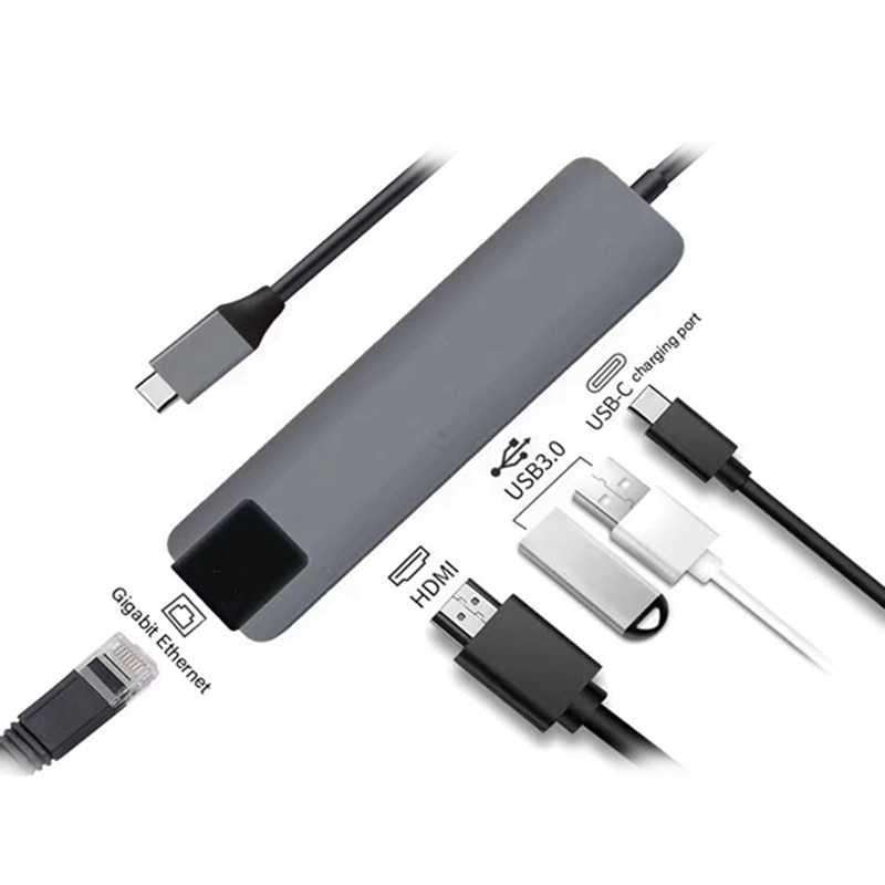 Jual Usb Type C Hub 5 In 1 Lan Hdmi Pass-through Charging Yc-206 ...