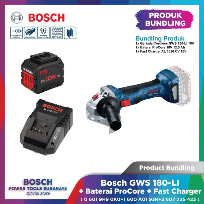 Jual Bosch Gws 180-li Gerinda 4 + Baterai 18v Procore 12ah + Fast ...