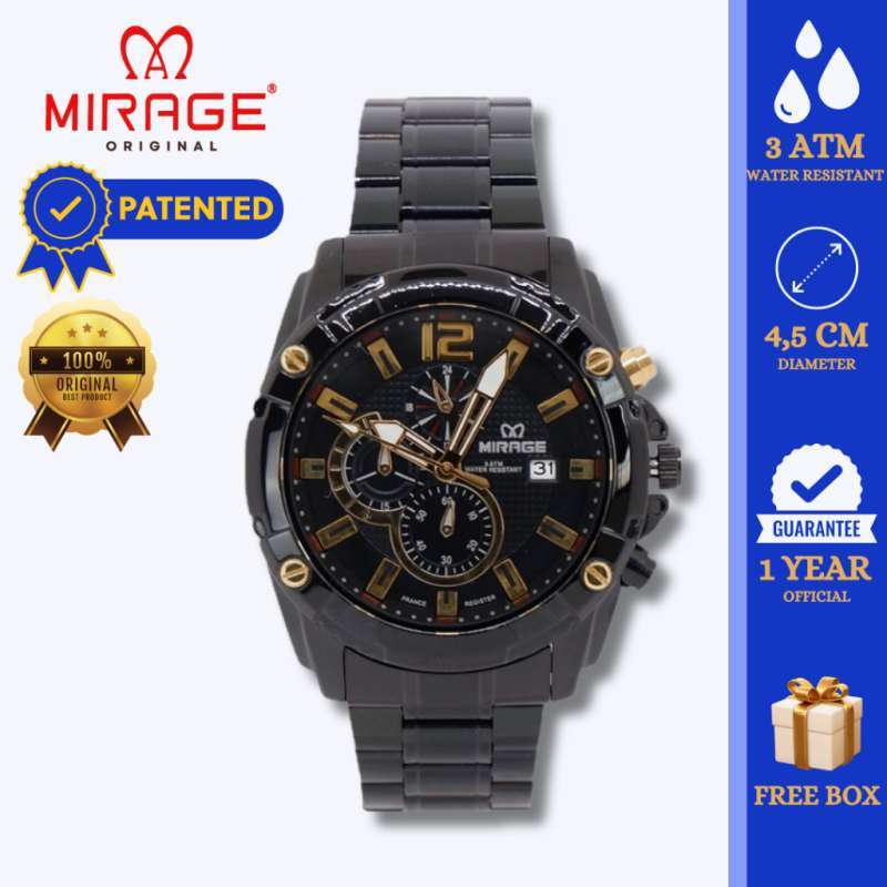 Jual Mirage Jam Tangan Pria Analog Chrono 8714 M Full Black Original ...