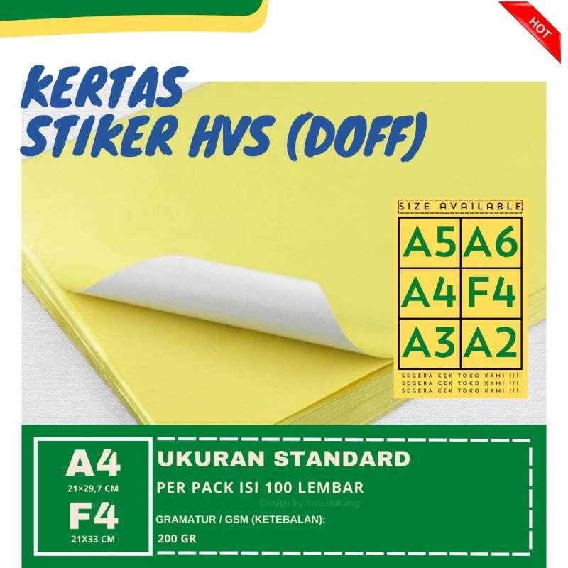 Jual Kertas Stiker Hvs Doff A4 & F4 Perpack Isi 100 Lembar, Ukuran A4 Di Seller Tiwa Building ...