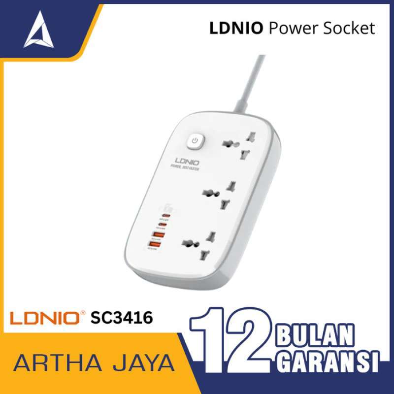 Promo Ldnio Power Strip Sc3416 3 Socket 3250w 4 Usb 65w Gan Charger ...