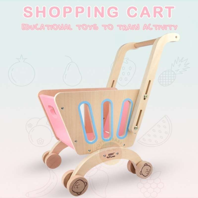 Promo Jkt Wooden Double-deck Shopping Cart Toys Mainan Kayu Troli ...