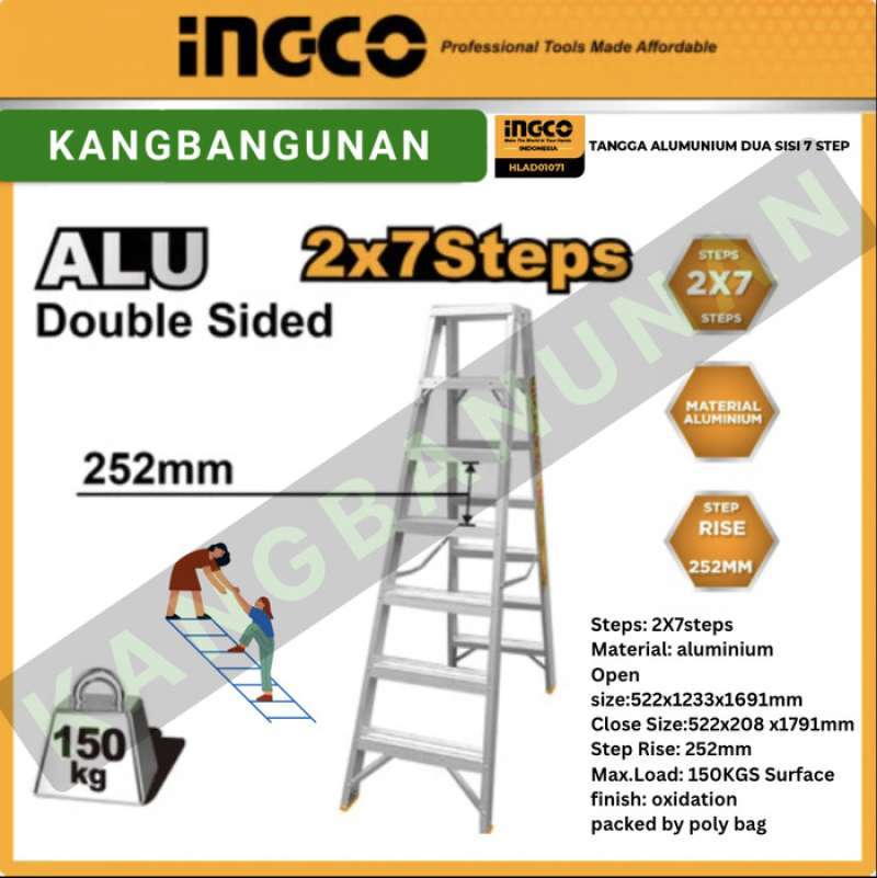 Promo Tangga Aluminium 2 Dua Sisi 7 Step 1,7 1.7 Meter M Mtr Ingco ...