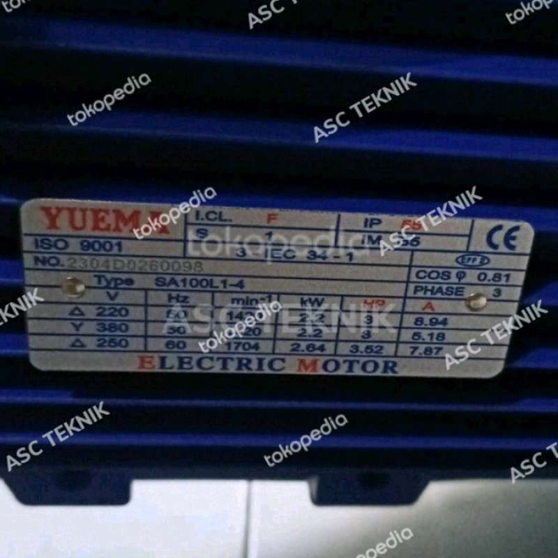 Promo Electric Motor Yuema Sa 4p 2.2 3hp 3phase B5 Flange Mounted ...