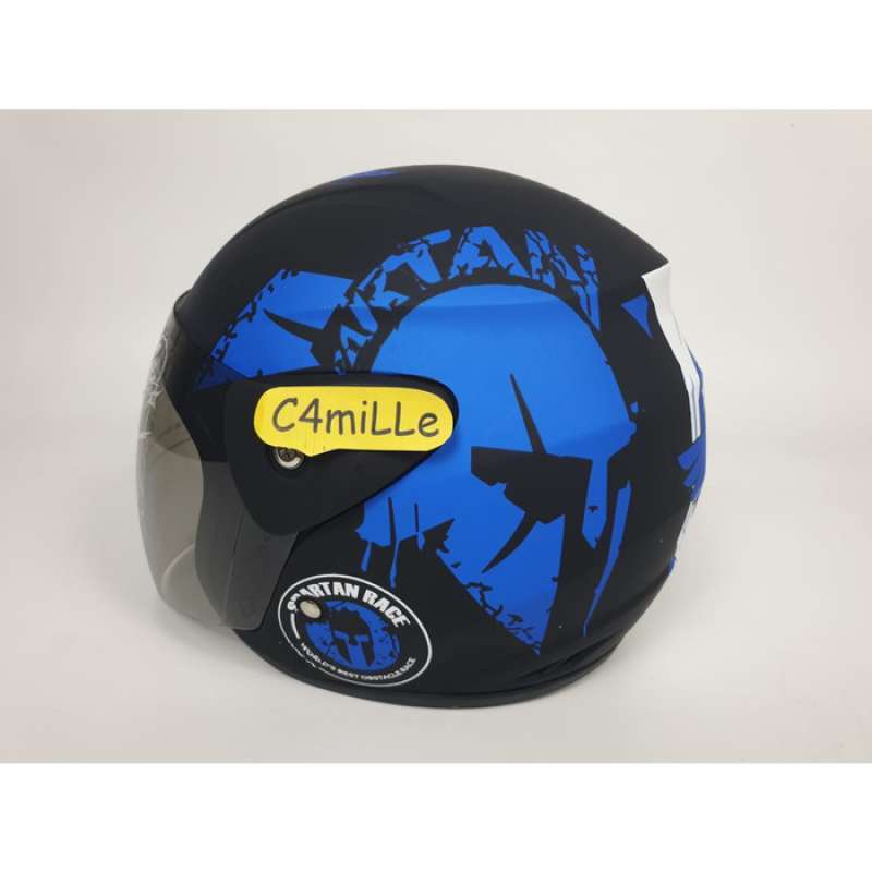 Promo Helm Evolution Spartan Black Blue Doff Half Face Model Gm Evo ...
