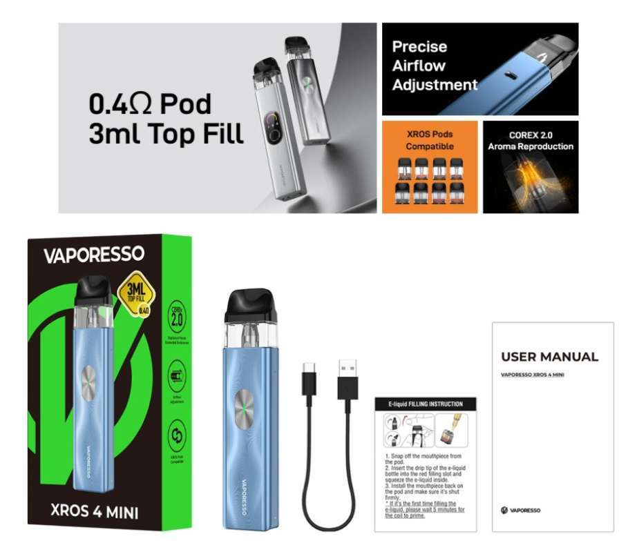 Promo Vaporesso Xros 4 Mini 1000mah Pod Kit 100% Authentic / Xros 4 Mini Pod - Ice Blue Diskon ...