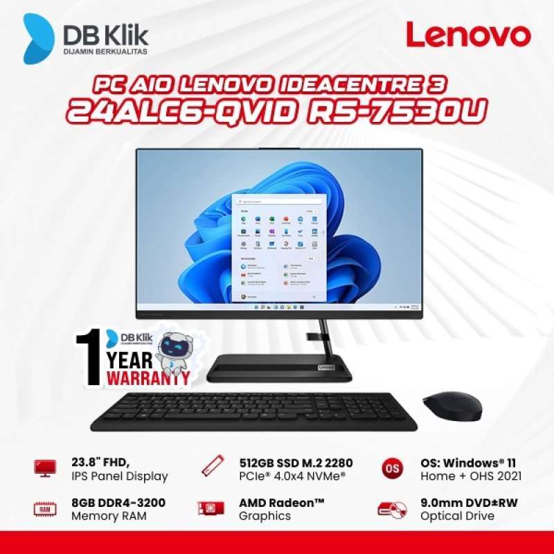 Jual Pc Aio Lenovo 24alc6-qvid R5-7530u 8/512gb 24 Dvdrw Win Ohs Di ...