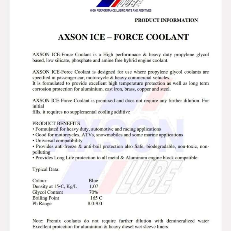 Promo Axson Ice Force Radiator Engine Coolant Motor Mobil 70% Propylene ...