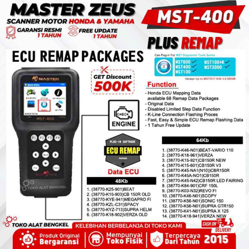 Promo Terlaris Scanner Motor Injeksi Honda & Yamaha Master Zeus Mst 400 - Plus Remap Diskon 50% ...