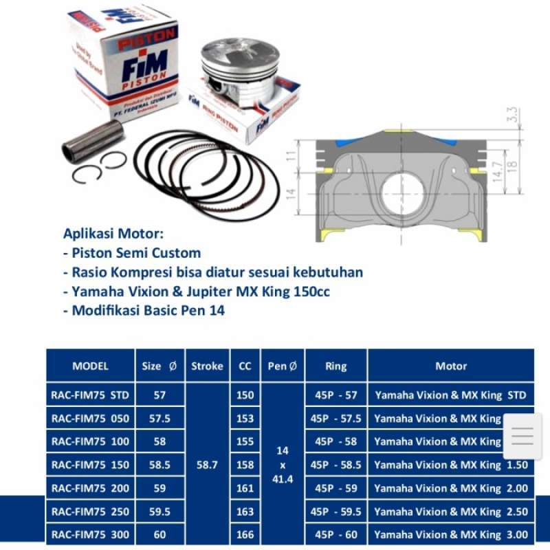Promo Piston Kit Fim 75 Pin 14 Ukuran 57 58 59 60 Diskon 25% Di Seller ...