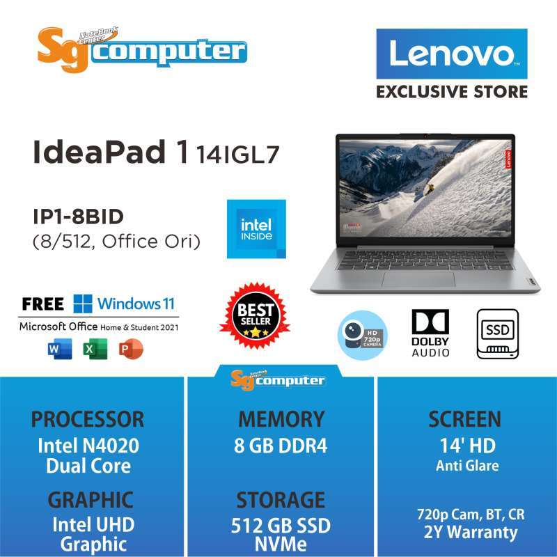 Jual Lenovo Ideapad Ip1 14igl7 8bid Intel N4020 8gb 512gb Ssd 14hd ...