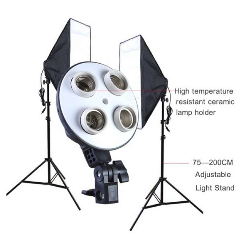 Jual Set Softbox 4 Soket 50x70cm E27 Light Stand Soft Box Lampu Live