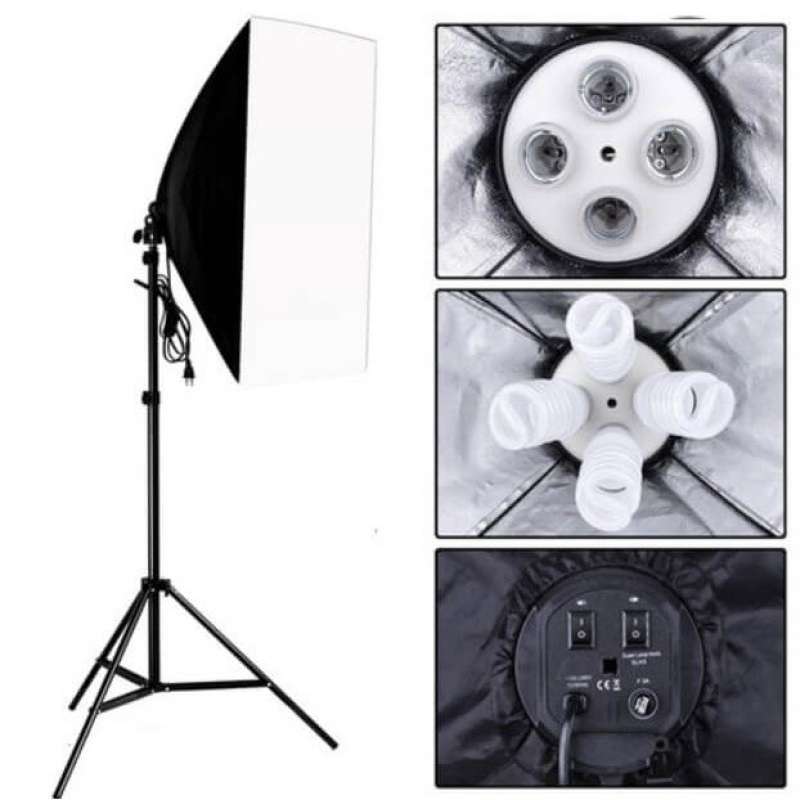 Jual Set Softbox 4 Soket 50x70cm E27 Light Stand Soft Box Lampu Live ...