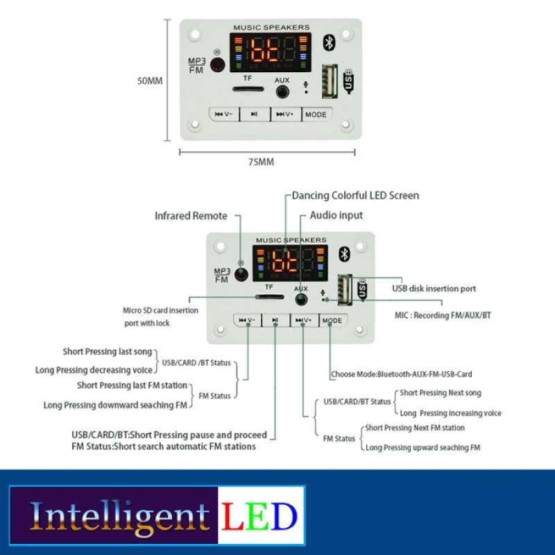 Jual Mp3 Player Board With Bluetooth Usb Sd Card Fm Radio Decoder ...