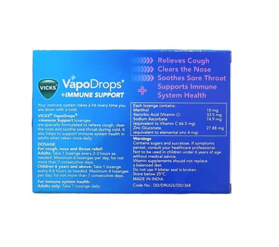 Promo Vicks Vapodrops + Immune Support Blackcurrant Menthol Lozenges ...