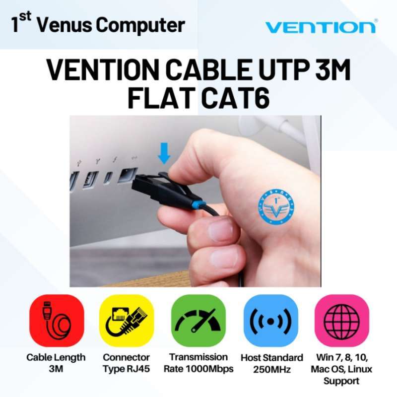 Jual Cable Utp 3m Flat Cat6 Vention / Kabel Lan Rj45 Cat. 6 Utp ...