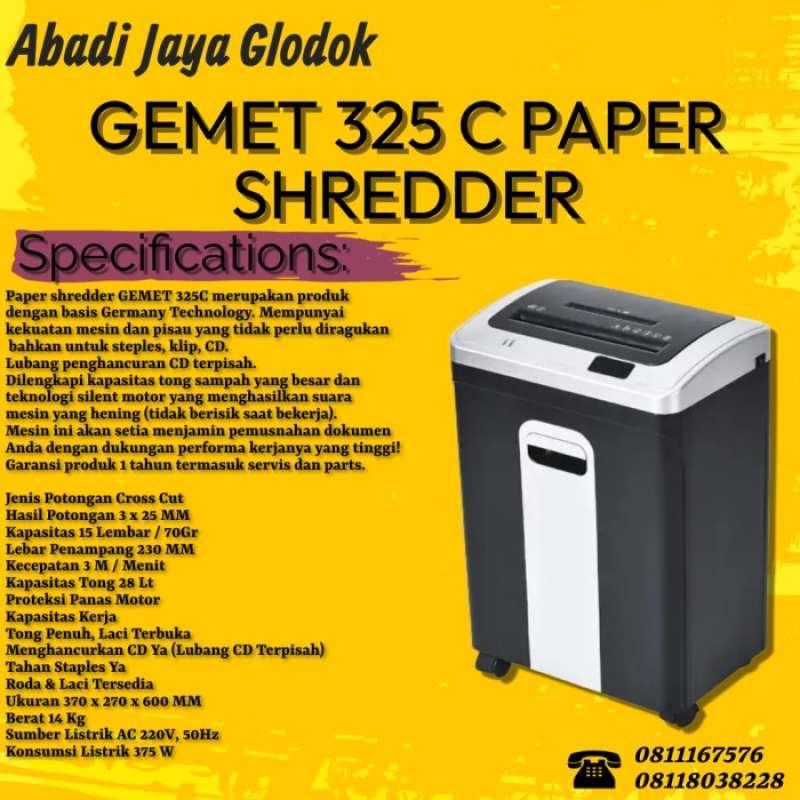 Promo Gemet 325 C Paper Shredder Diskon 3% Di Seller Kaniarts Market ...